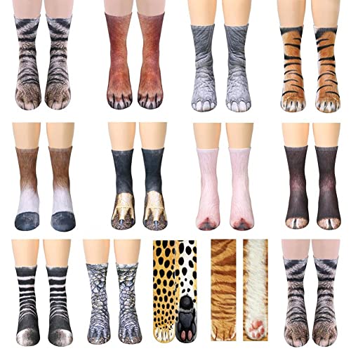 Animal Paw Socks, Funny Weird Stocking Stuffers Novelty Crazy Crew Socks for Women Men Boys Girls Kids