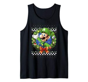 super mario 3d luigi christmas wreath tank top