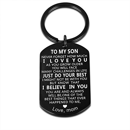 Son Inspirational Gifts from Mom Dad to Son Keychain for Him Teens Boys Christmas Birthday Gifts for Men Stepson Stocking Stuffer Gifts from Step Mother Mommy Valentine Day Wedding Anniversary Keyring