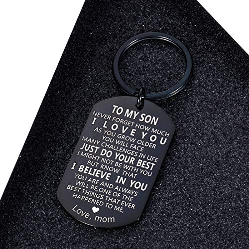 Son Inspirational Gifts from Mom Dad to Son Keychain for Him Teens Boys Christmas Birthday Gifts for Men Stepson Stocking Stuffer Gifts from Step Mother Mommy Valentine Day Wedding Anniversary Keyring