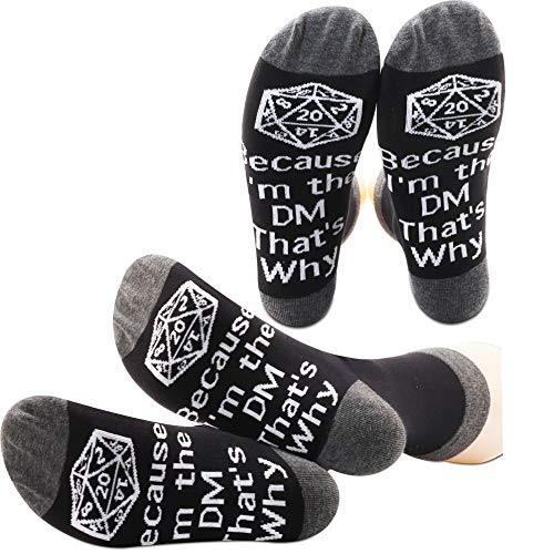 PXTIDY 2 PAIRS RPG Gaming Socks Dungeons Gift Because I'm the DM That's Why Socks D20 Dungeon Dragons Gaming Gift RPG Game Dungeon Master Gift (2pairs/set)