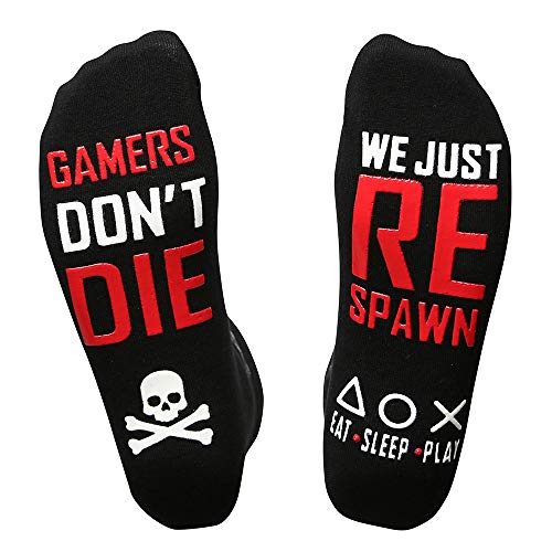 Gamer Socks, Cool Gifts, Fun Socks for Teens, Gaming Presents, Graphic Socks for Teens (Red Respawn)