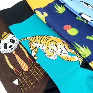 HSELL Mens Funny Animal Pattern Dress Socks Novelty Crazy Design Panda Men Tiger Penguin Cotton Socks Gifts for Men