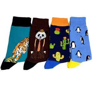 HSELL Mens Funny Animal Pattern Dress Socks Novelty Crazy Design Panda Men Tiger Penguin Cotton Socks Gifts for Men