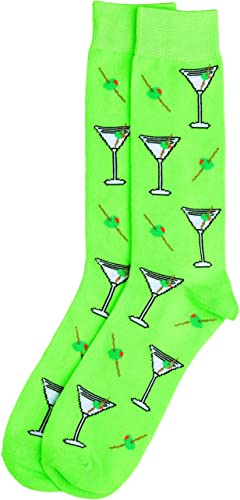 Random Stock Apparel 2-Pair Mens Christmas Casual Crew Socks Holiday Themed Fun Gifts (Martini)