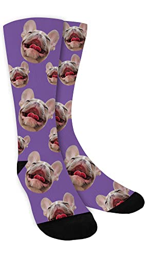 Novelty Custom Face Socks, Personalized Picture Printed Socks for Men, Women (Purple, X-Large)