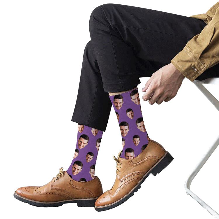 Novelty Custom Face Socks, Personalized Picture Printed Socks for Men, Women (Purple, X-Large)