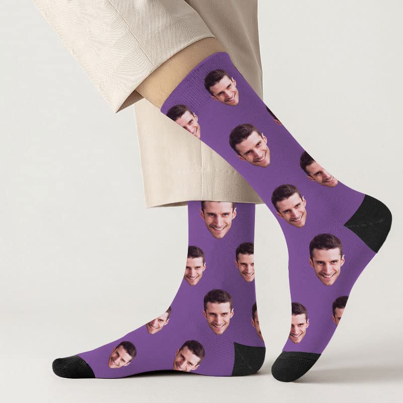 Novelty Custom Face Socks, Personalized Picture Printed Socks for Men, Women (Purple, X-Large)