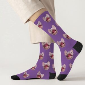 Novelty Custom Face Socks, Personalized Picture Printed Socks for Men, Women (Purple, X-Large)