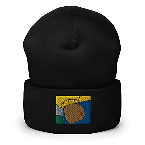 Arthur Balls Fist Internet Meme Inspired Embroidered Cuffed Beanie, Funny Internet Meme Hat Black