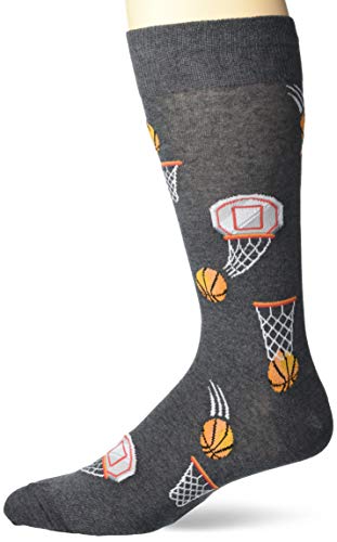 Hot Sox Men's Sports Series Novelty Casual Crew Socks, Basketball (Charcoal Heather), Shoe Size: 6-12