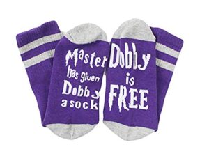 dobby socks, sweetgo dobby is free knitted words unisex combed cotton novelty socks 1pack (purplr, one size)