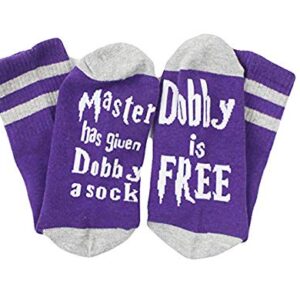 Dobby Socks, SweetGo Dobby Is Free Knitted Words Unisex Combed Cotton Novelty Socks 1pack (purplr, one size)