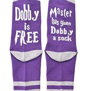 Dobby Socks, SweetGo Dobby Is Free Knitted Words Unisex Combed Cotton Novelty Socks 1pack (purplr, one size)