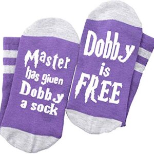 Dobby Socks, SweetGo Dobby Is Free Knitted Words Unisex Combed Cotton Novelty Socks 1pack (purplr, one size)