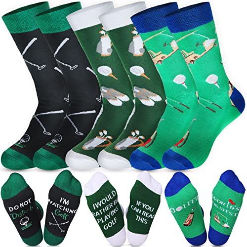 Jeyiour 3 Pair Funny Football Golf Baseball Basketball Socks Casual Sport Crew Sock Novelty Socks for Men Women (Golf)