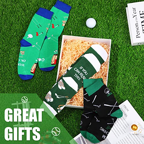 Jeyiour 3 Pair Funny Football Golf Baseball Basketball Socks Casual Sport Crew Sock Novelty Socks for Men Women (Golf)