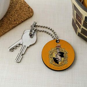 Harry Potter Hufflepuff Painted Crest Wood Wooden Round Keychain Key Chain Ring