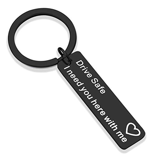 Drive Safe I Need You Here with Me Keychain Black Trucker Boyfriend Husband Christmas Gifts Dad Father Birthday Valentines Day Keychain Gifts