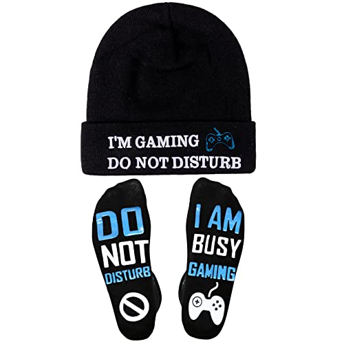 NDLBS Stocking Stuffers for Men Funny Gifts Gaming Socks Beanie Winter Hat Novelty Christmas Brithday for Teens Boys Men Him