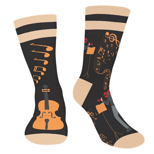 Funny Violin Socks Men Teen Boys - Music Fun Novelty Crazy Funky Cool Socks 9-11 Musical Musician Violin Valentines Day Gifts for Music Lovers Christmas Stocking Stuffers