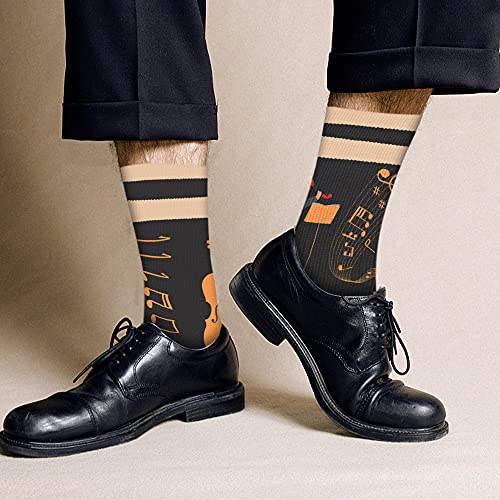 Funny Violin Socks Men Teen Boys - Music Fun Novelty Crazy Funky Cool Socks 9-11 Musical Musician Violin Valentines Day Gifts for Music Lovers Christmas Stocking Stuffers