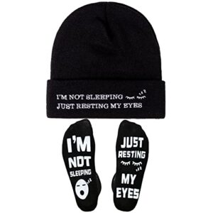 christmas birthday gifts for dad grandpa,stocking stuffers for men women,im not sleeping just resting my eyes funny socks beanie hat set