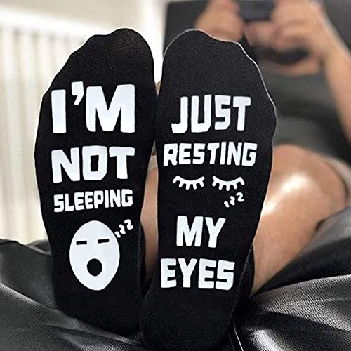 Christmas Birthday Gifts for Dad Grandpa,Stocking Stuffers for Men Women,Im Not Sleeping Just Resting My Eyes Funny Socks Beanie Hat Set