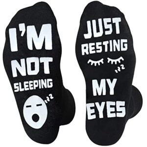 Christmas Birthday Gifts for Dad Grandpa,Stocking Stuffers for Men Women,Im Not Sleeping Just Resting My Eyes Funny Socks Beanie Hat Set