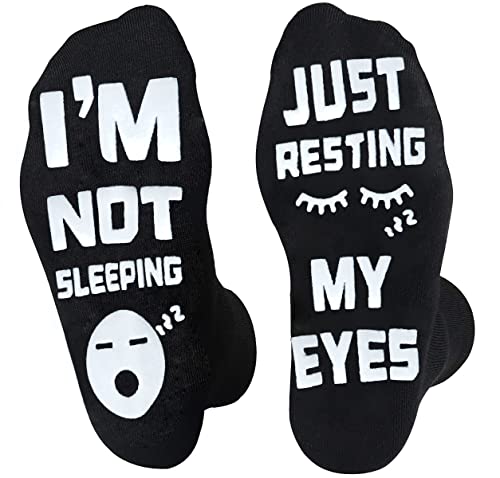 Christmas Birthday Gifts for Dad Grandpa,Stocking Stuffers for Men Women,Im Not Sleeping Just Resting My Eyes Funny Socks Beanie Hat Set