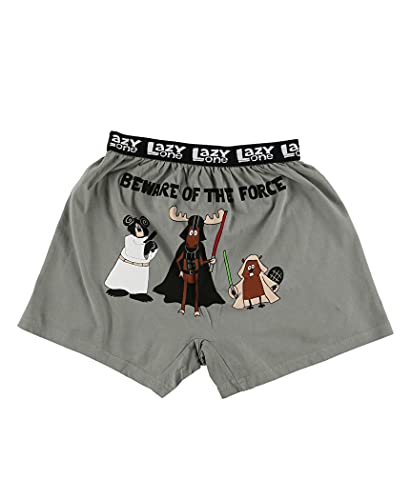 Lazy One Funny Animal Boxers, Novelty Boxer Shorts, Humorous Underwear, Gag Gifts for Men (Beware of The Force, Large)