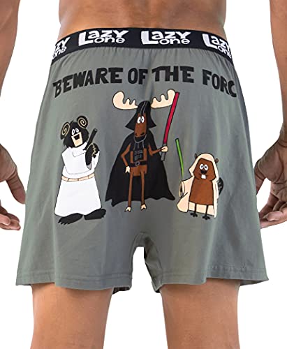 Lazy One Funny Animal Boxers, Novelty Boxer Shorts, Humorous Underwear, Gag Gifts for Men (Beware of The Force, Large)