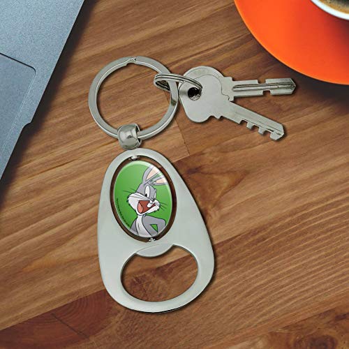 GRAPHICS & MORE Looney Tunes Bugs Bunny Keychain Chrome Metal Spinning Oval Bottle Opener