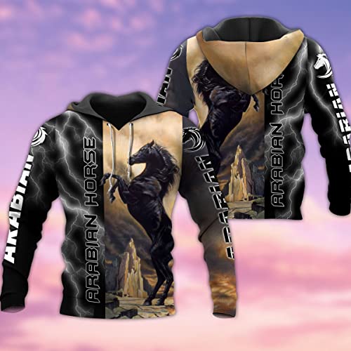 Horse Arabian Horse Black 3D Print Hoodies Unisex Pullover Hoodie Gift For Men, Women, Birthday, Christmas Full Size S-5XL HAQHD59510