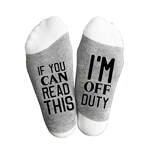 FYSN Off Duty Socks - If You Can Read This I'm Off Duty - Crew Socks Birthday Gifts for Men Dad Grandpa Son Women Grandma Daughter (I'M OFF DUTY)