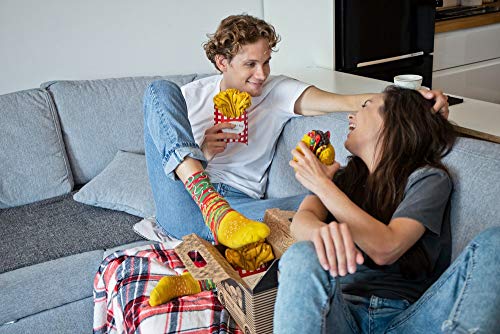 Rainbow Socks - Men Women Funny - 4 Pairs - Burger Fries - Size US 5.5-9