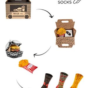 Rainbow Socks - Men Women Funny - 4 Pairs - Burger Fries - Size US 5.5-9