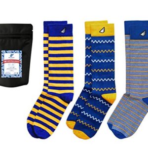 Blue & Gold Dress Socks Men Fun Color-ful Gift 3-Pack Awesome Happy, Made in USA