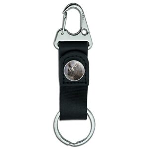 black rhino rhinoceros keychain with leather fabric belt clip-on carabiner