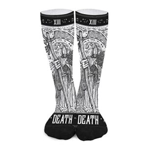 mystcover tarot card death socks for women socks for men crew socks for boys mid socks for girls stocking stuffers for teens casual athletic sport dress socks