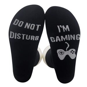 disile novelty funny casual socks, do not disturb i’m gaming, perfect gifts crew socks, cotton dress socks (stitched black)