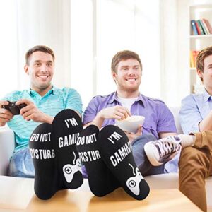 Novelty Gaming Socks Do Not Disturb I'm Gaming Funny Gamer Socks Non Slip Socks for Game Lover (Black-White,9 Pairs)