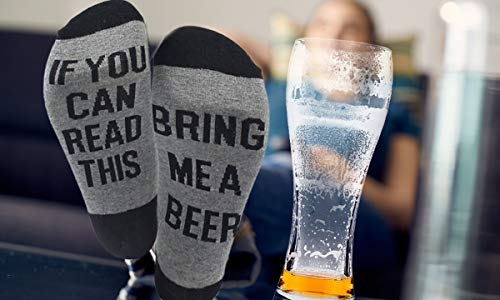 Mens Novelty Socks If You Can Read This Bring A Beer Sock Funny Birthday Gifts for Him (Grey)