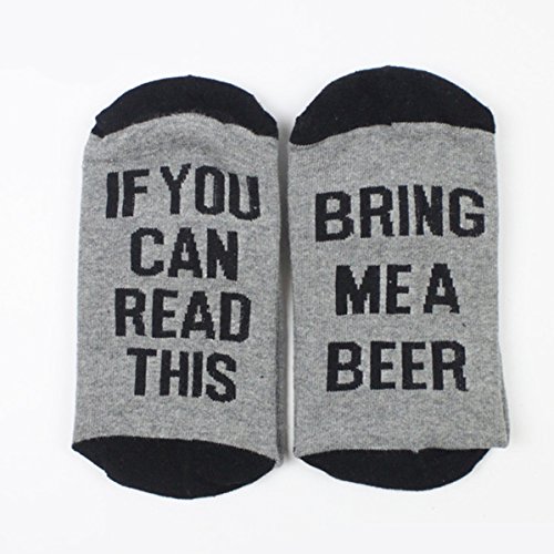 Mens Novelty Socks If You Can Read This Bring A Beer Sock Funny Birthday Gifts for Him (Grey)