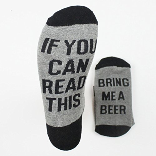 Mens Novelty Socks If You Can Read This Bring A Beer Sock Funny Birthday Gifts for Him (Grey)