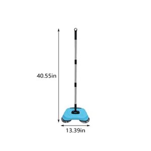 Foldable Hand Push Automatic Sweeper, Dry Sweep and Wet Drag 2 in 1 Sweeper, Home Sweeping Mopping Machine, Floor Sweeper with 2 Corner Edge Brushes for Pet Hair, Food, Dirt (Blue)