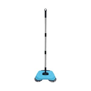 Foldable Hand Push Automatic Sweeper, Dry Sweep and Wet Drag 2 in 1 Sweeper, Home Sweeping Mopping Machine, Floor Sweeper with 2 Corner Edge Brushes for Pet Hair, Food, Dirt (Blue)