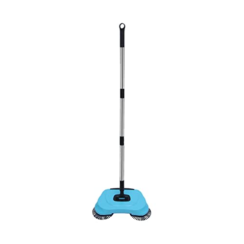 Foldable Hand Push Automatic Sweeper, Dry Sweep and Wet Drag 2 in 1 Sweeper, Home Sweeping Mopping Machine, Floor Sweeper with 2 Corner Edge Brushes for Pet Hair, Food, Dirt (Blue)