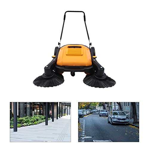 TFCFL 41 Inch Hand Push Industrial Sweeper, Yellow Outdoor and Indoor Sweeper with 14.5 Gal Large Waste Container, 39,611 Square Feet Per Hour, Space-Saving Portable Household Floor Sweeper (41'')