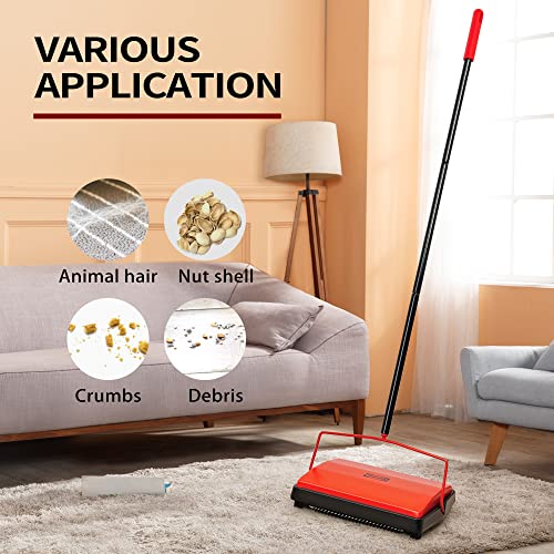 JEHONN Carpet Floor Sweeper Manual with Horsehair, Self Wringing Mop with 2 Washable Heads